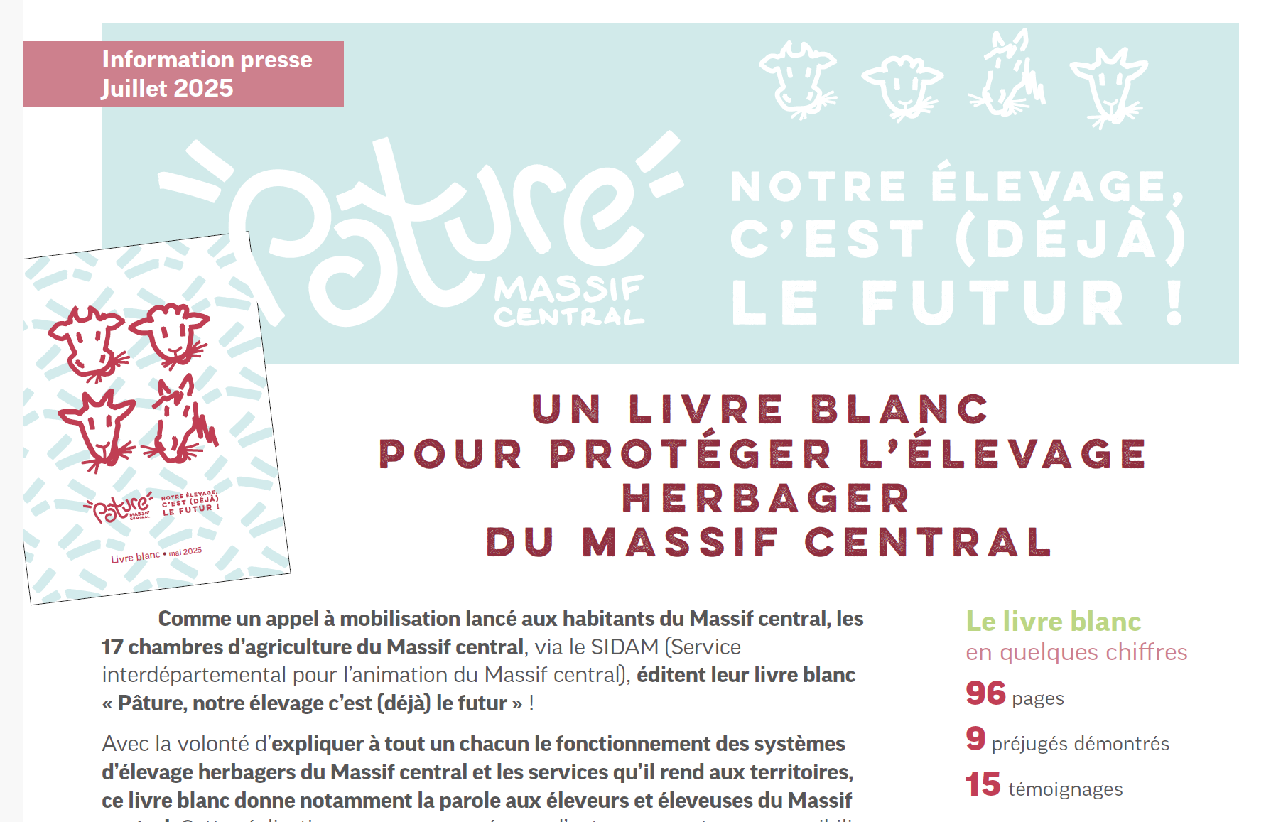 Un livre blanc pour défendre l’élevage herbager du Massif central - Le SIDAM et la COPAMAC